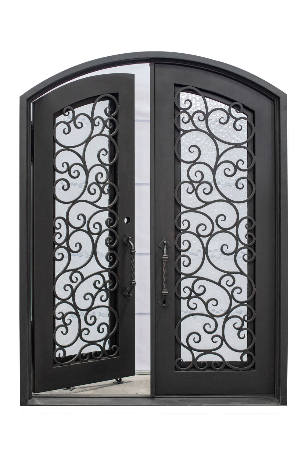 Cisco Model Double Front Entry Iron Door With Tempered Water Cube Glas