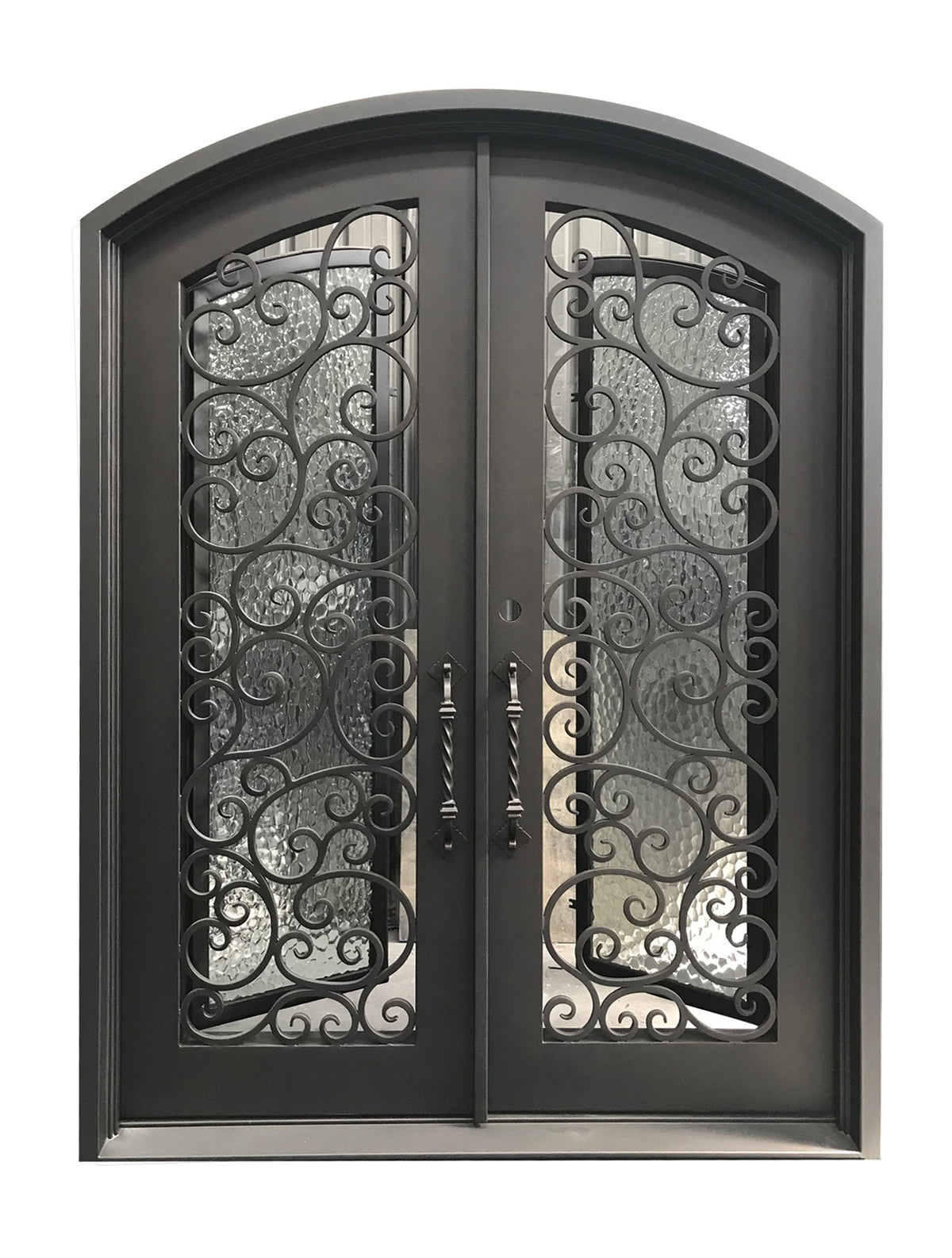 Cisco Model Double Front Entry Iron Door With Tempered Water Cube Glas