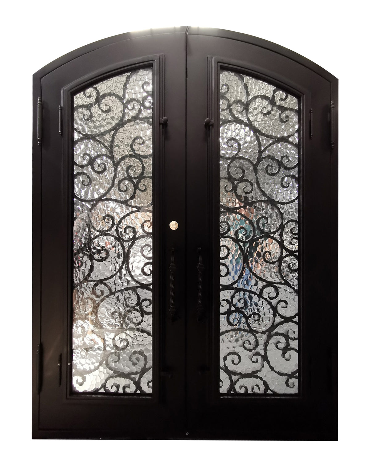 Cisco Model Double Front Entry Iron Door With Tempered Water Cube Glas